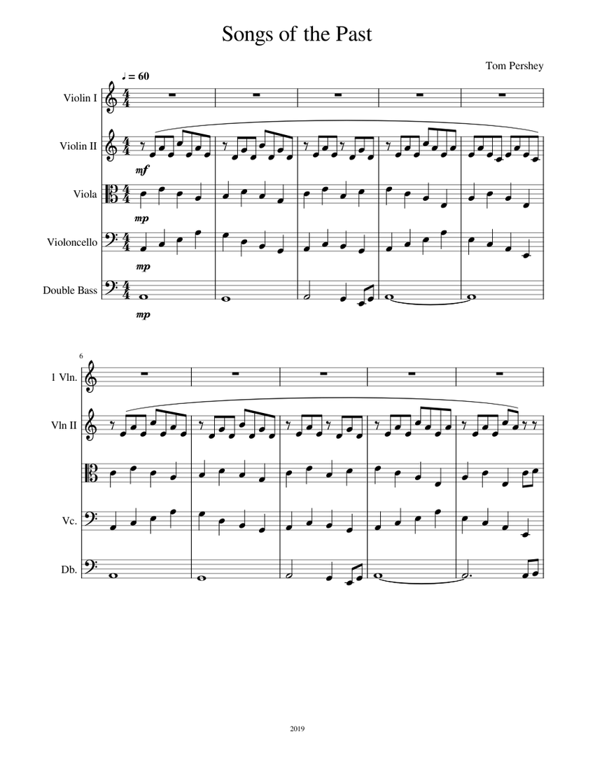 Songs Of The Past Sheet Music For Contrabass Violin Viola Cello 3422