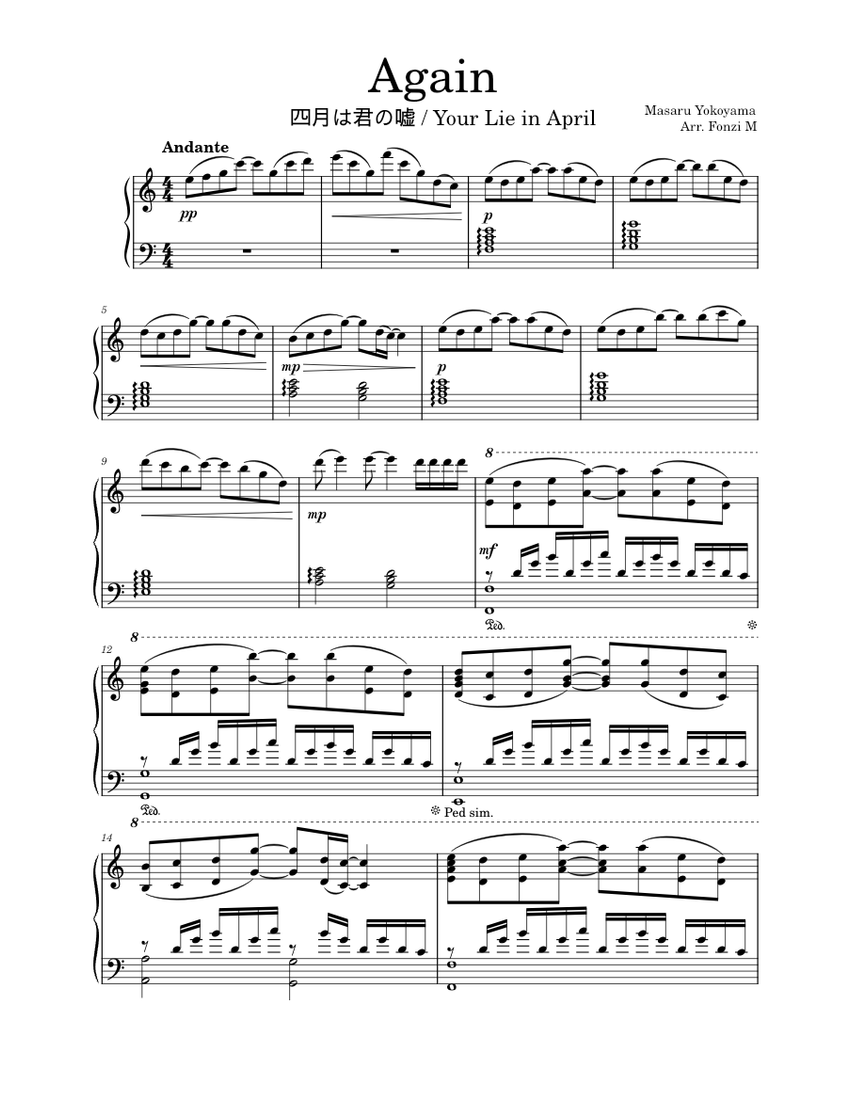 Your lie in april OST - Again – Fonzi M Again Sheet music for Piano ...