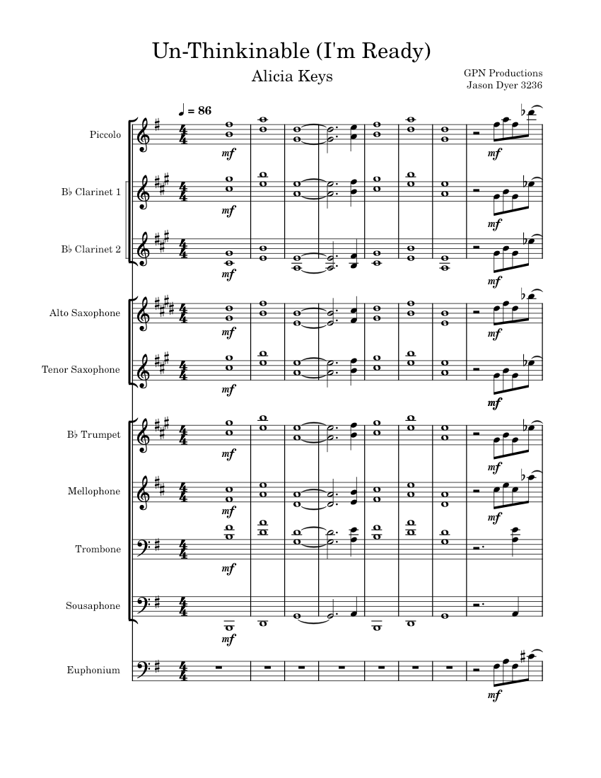 Un-Thinkinable (I'm Ready) - Alicia Keys - (Jason Dyer) Sheet music for Trombone, Euphonium ...