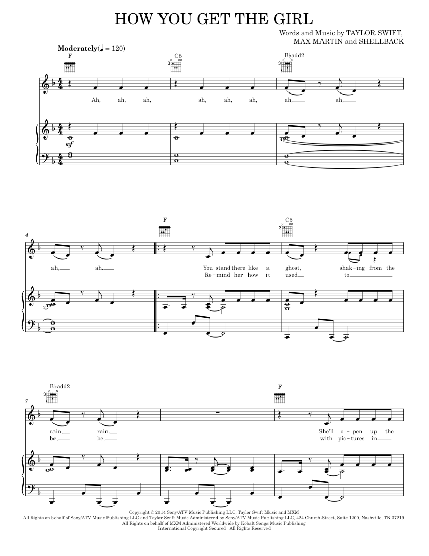 how you get the girl Sheet music for Piano, Vocals by Taylor Swift ...