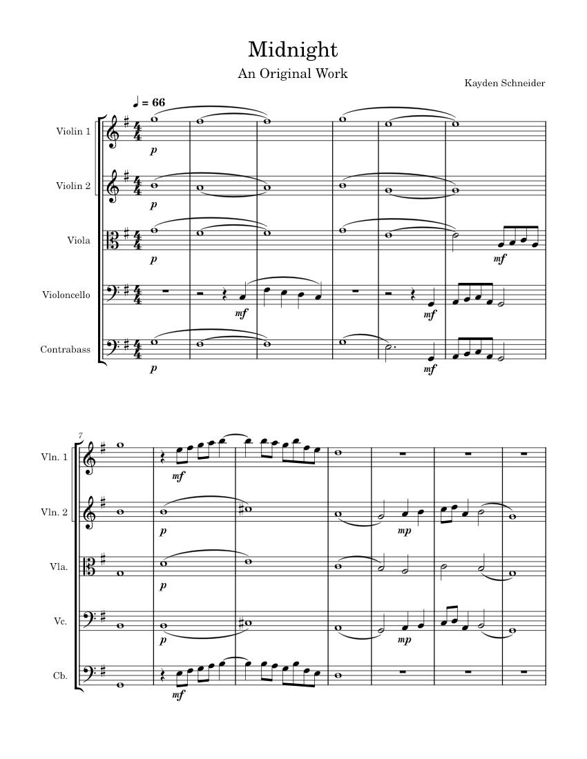 Midnight Sheet music for Violin, Viola, Cello, Woodwinds (other ...