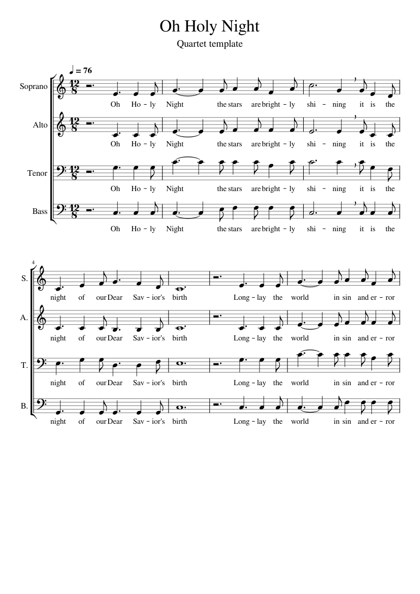 Oh Holy Night - SATB Best Blended Version Sheet music for Soprano, Alto ...