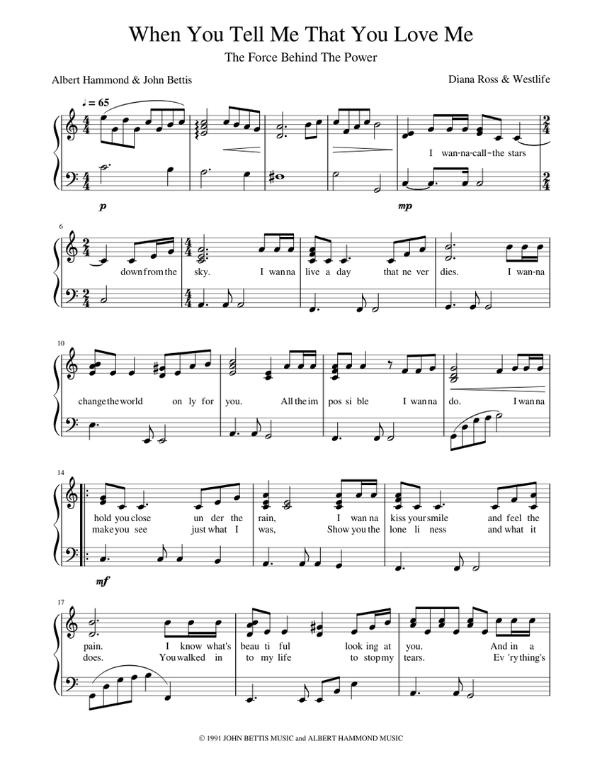 When You Tell Me That You Love Me Sheet music for Piano (Solo) Easy ...
