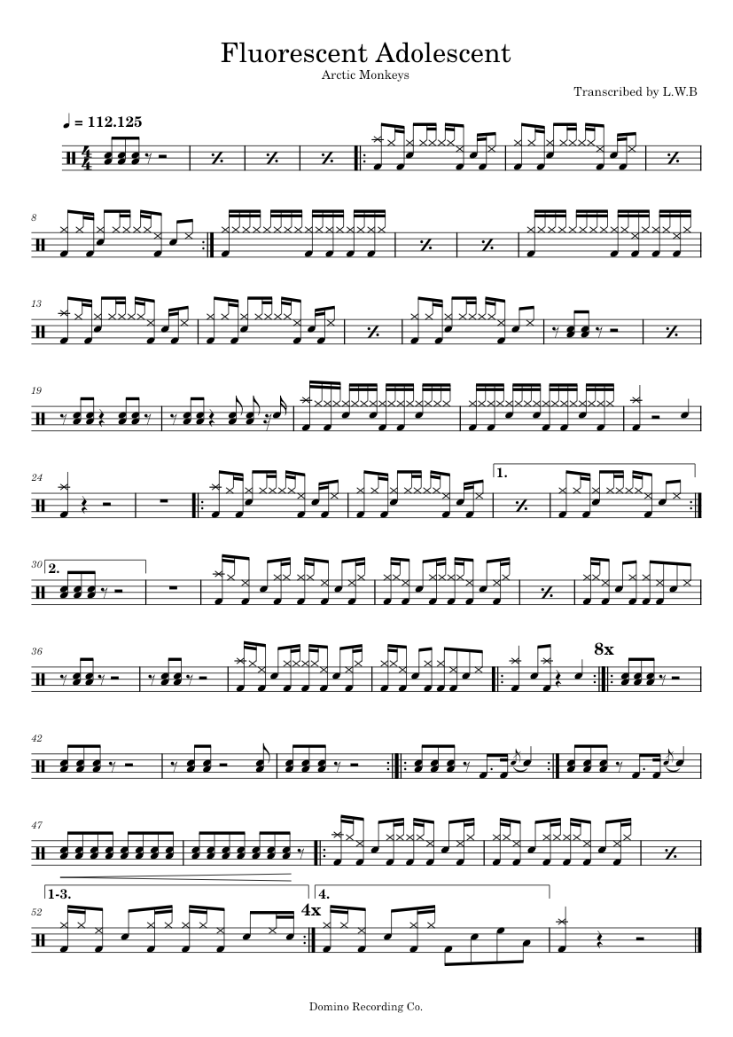 Fluorescent Adolescent - Arctic Monkeys Sheet music for Drum group ...