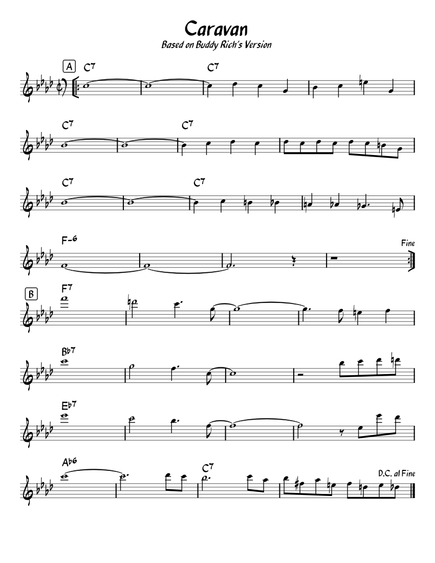 Caravan Lead Sheet– Buddy Rich Sheet Music with Chords for Flute (Solo ...