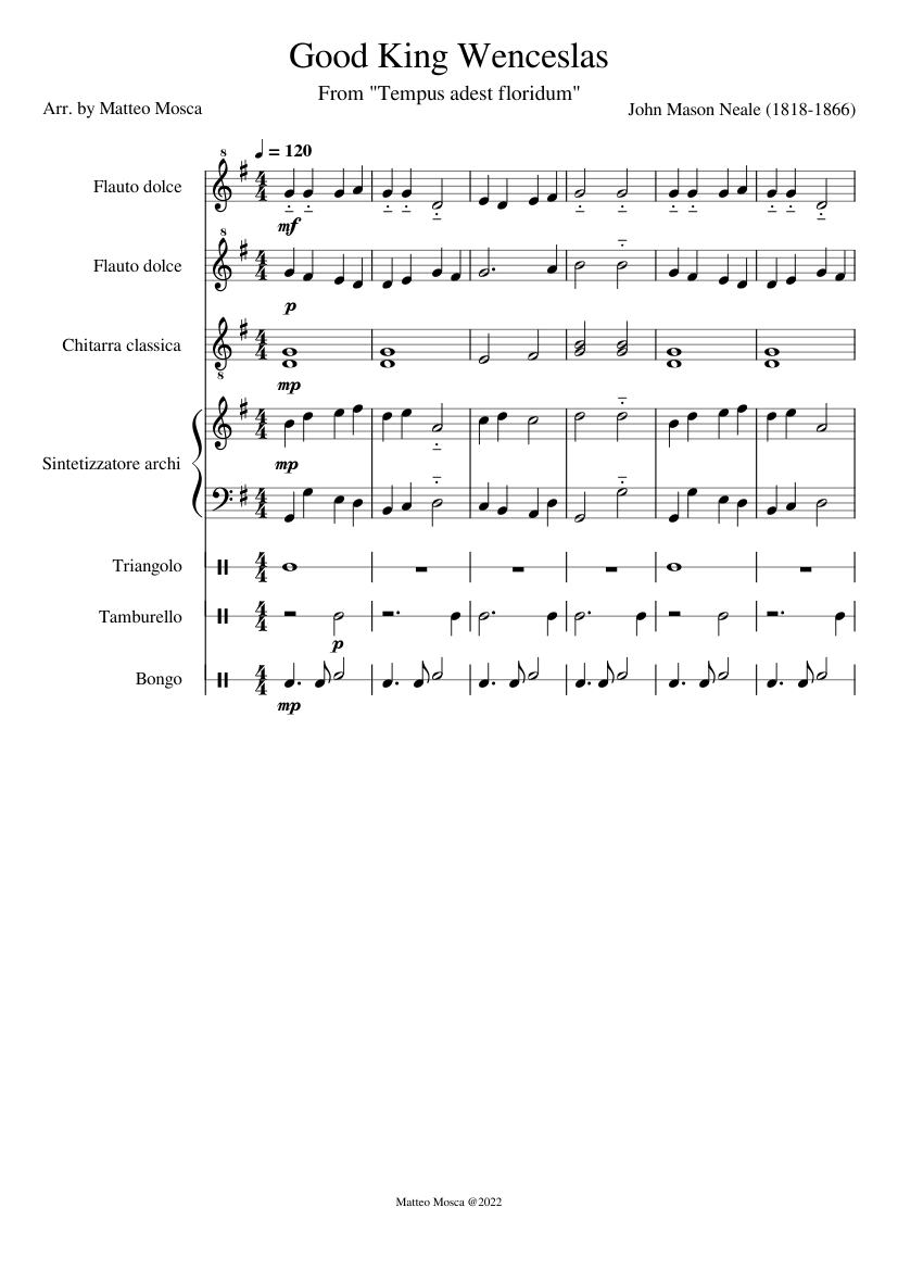 Good King Wenceslas – John Mason Neale Sheet music for Tambourine ...