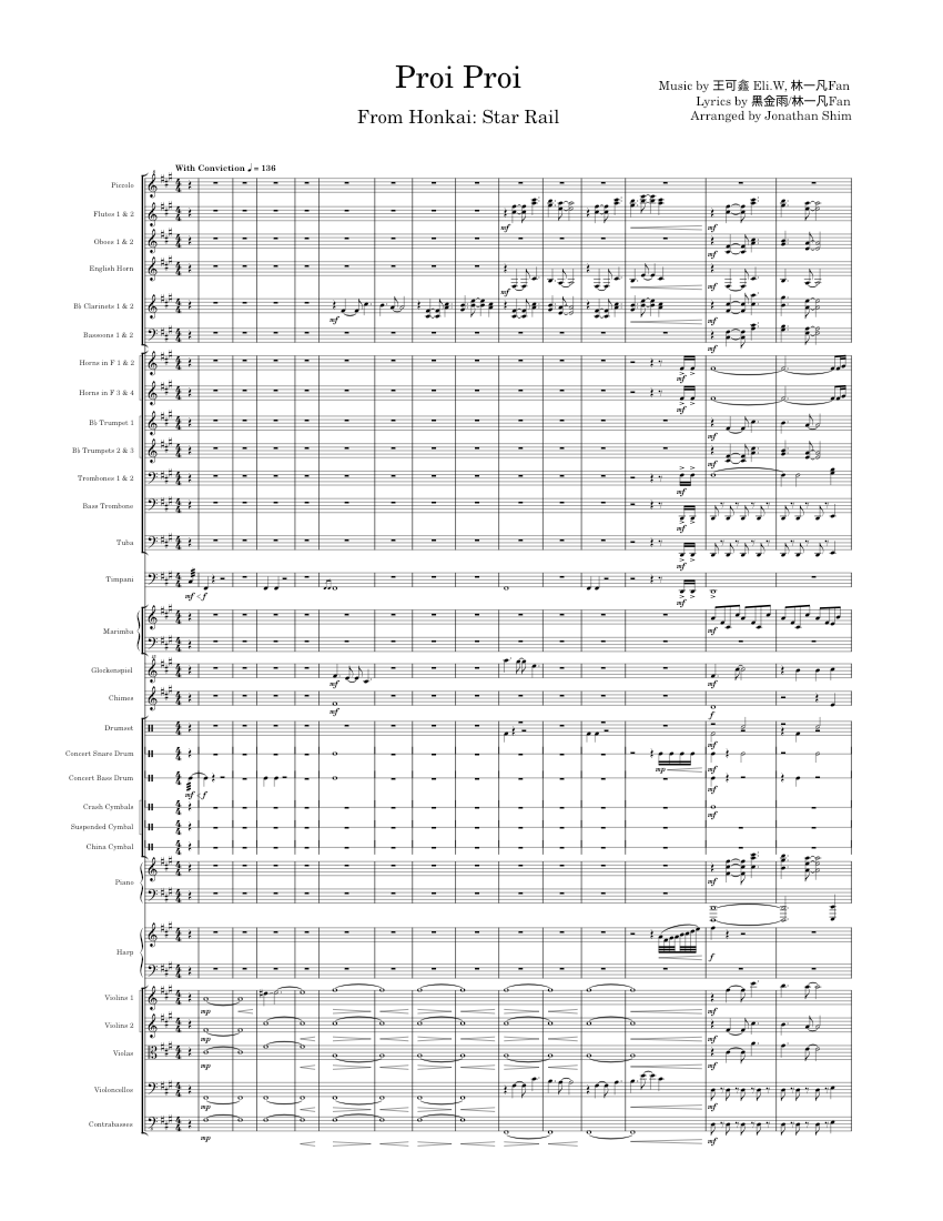 Proi Proi (From Honkai: Star Rail) - Orchestral Arrangement Sheet Music ...