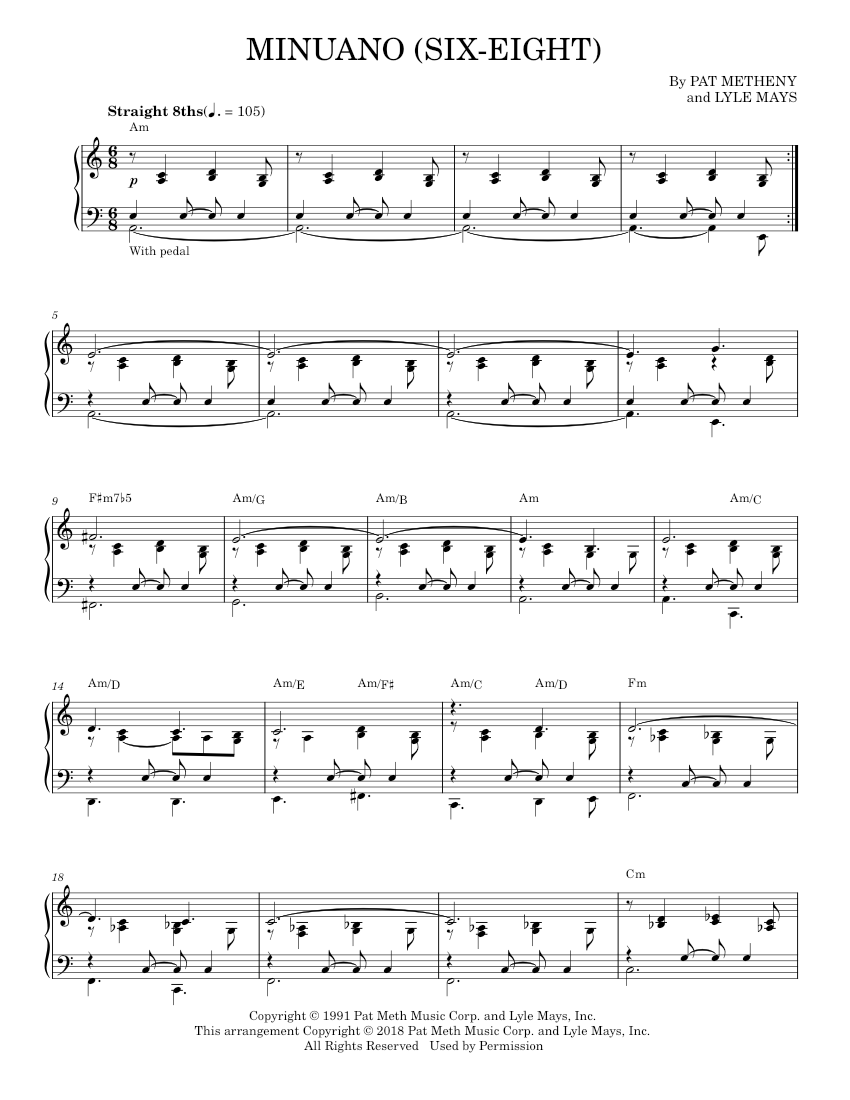 Play Official version of Minuano six-eight sheet music by Pat Metheny ...