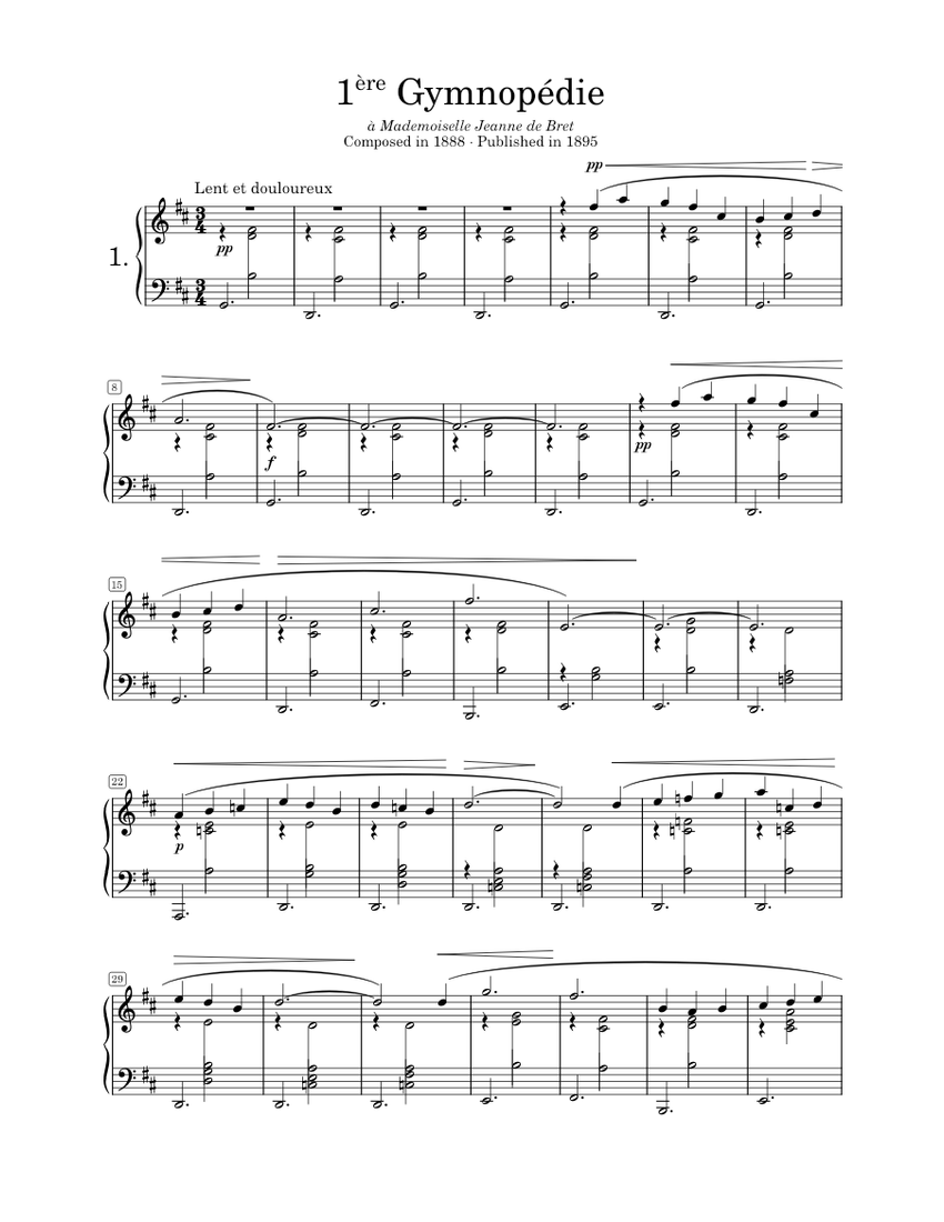 1ère Gymnopédie – Erik Satie Sheet music for Piano (Solo) Easy ...