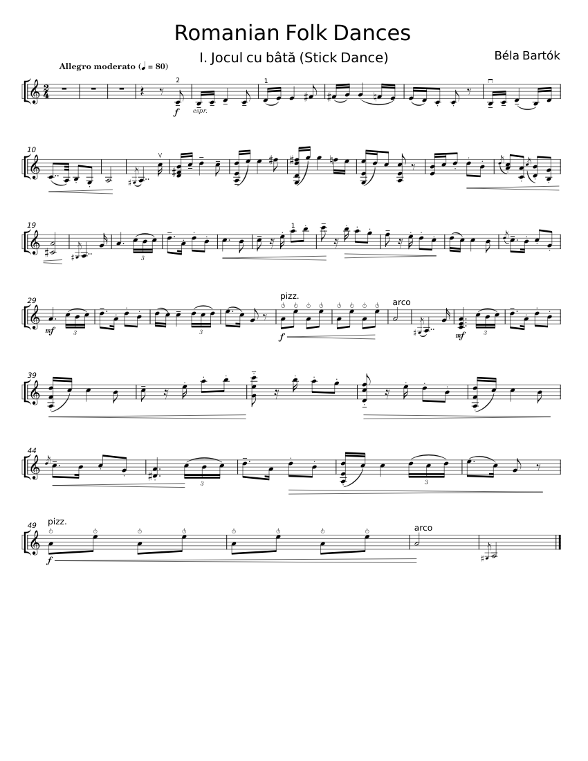 Romanian folk dances - Béla Bartók Sheet music for Violin (Solo ...