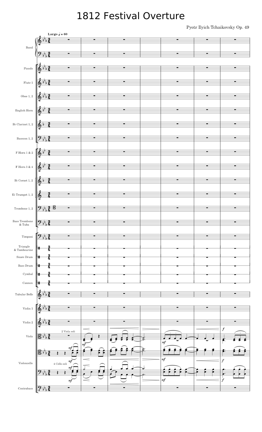 1812 Overture, Op.49 – Pyotr Ilyich Tchaikovsky Sheet Music for Piano ...