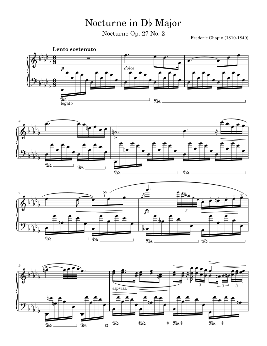 Nocturne Op. 27 No. 2 – Frédéric Chopin Nocturne in D♭ Major Sheet ...