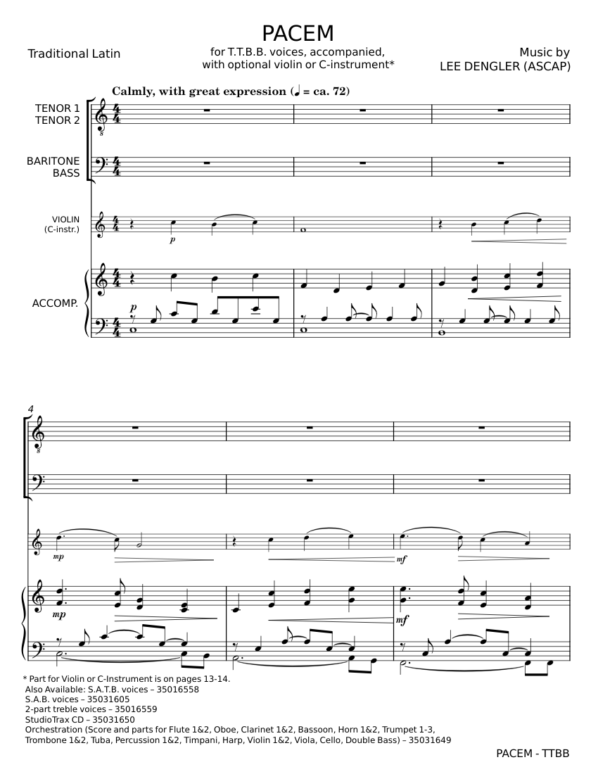 PACEM - LEE DENGLER Sheet music for Piano, Violin, Synthesizer (Mixed ...