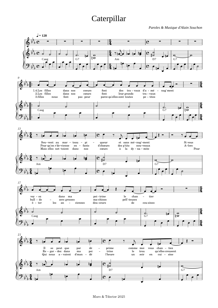 Caterpillar – Alain Souchon Alain Souchon Caterpillar Sheet music for ...