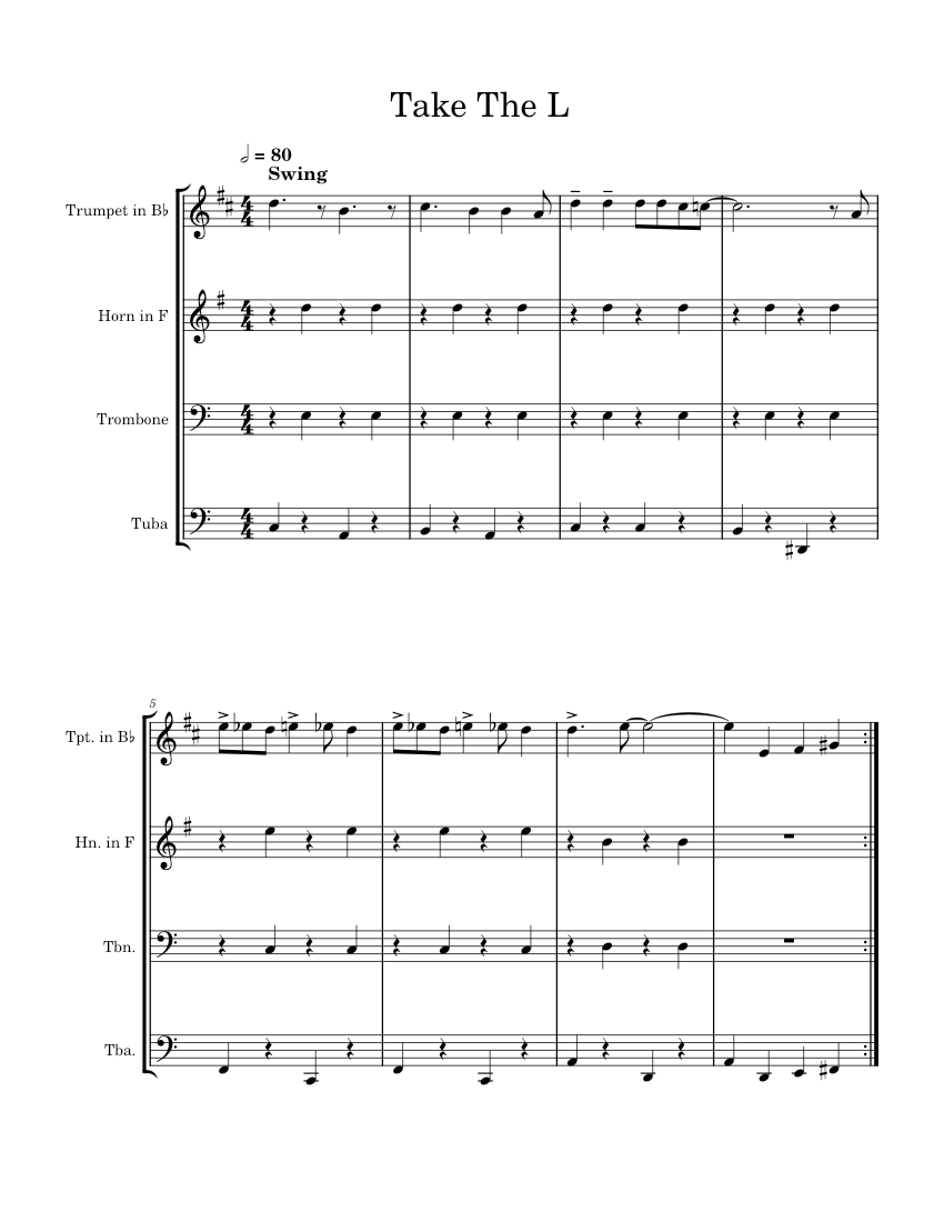 Take The L Sheet music for Trombone, Tuba, French horn, Trumpet other ...