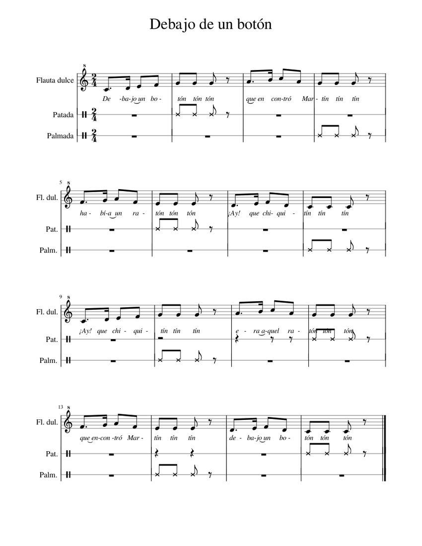 Debajo de un botón partitura (2) Sheet music for Recorder, Hand clap ...