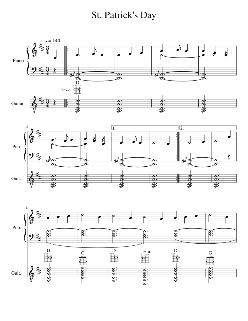 St. Patrick's Day Sheet music for Piano, Guitar (Mixed Duet ...