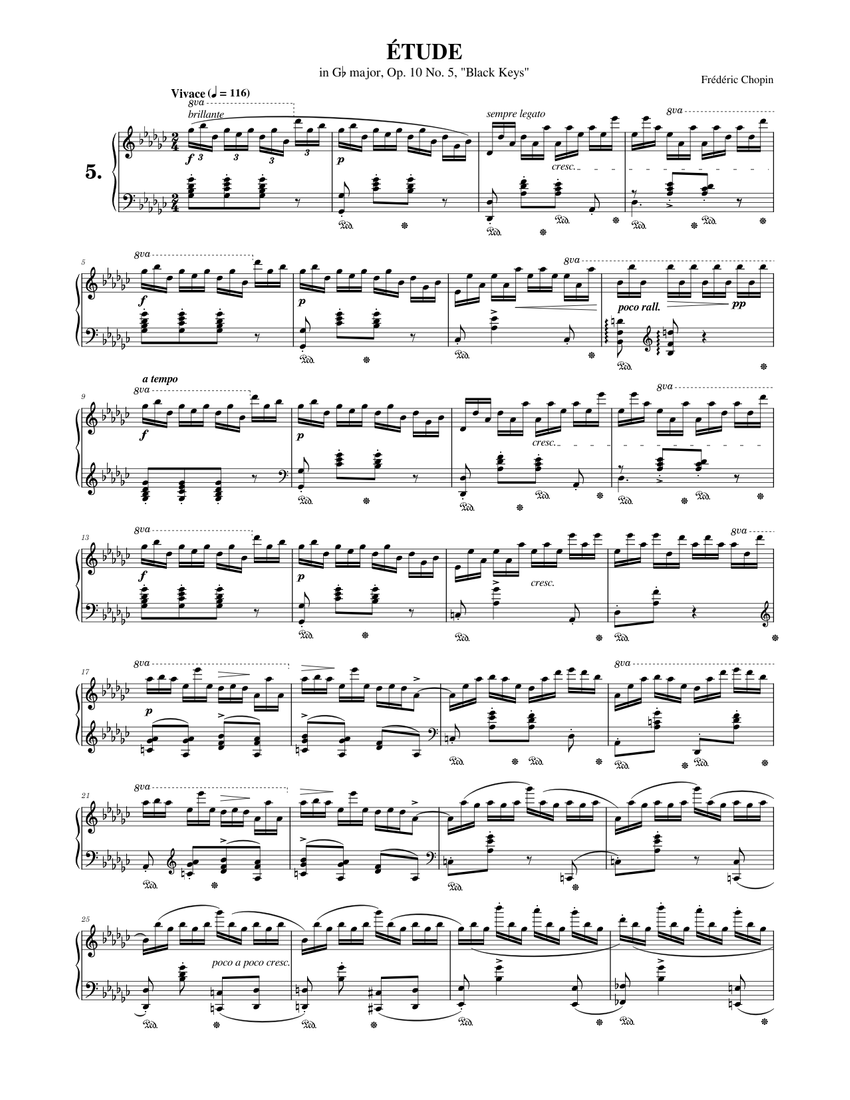 Frédéric Chopin: Étude in G-flat major, Op.10 No.5, "Black Keys" Sheet ...