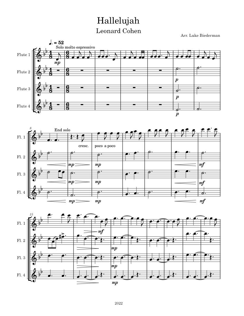 Hallelujah - Flute Quartet Sheet music for Flute (Mixed Quartet ...