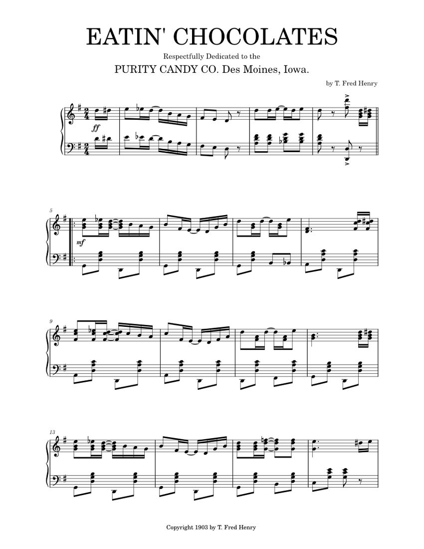 Eatin' Chocolates (1903) Sheet music for Piano (Solo) | Musescore.com