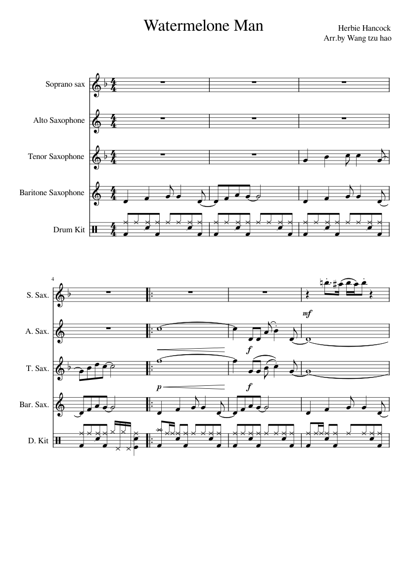 Watermelon man – Herbie Hancock Sheet Music with Chords for Saxophone ...