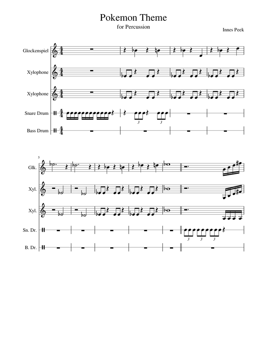 Pokemon Theme for Percussion Sheet music for Snare Drum, Bass Drum ...