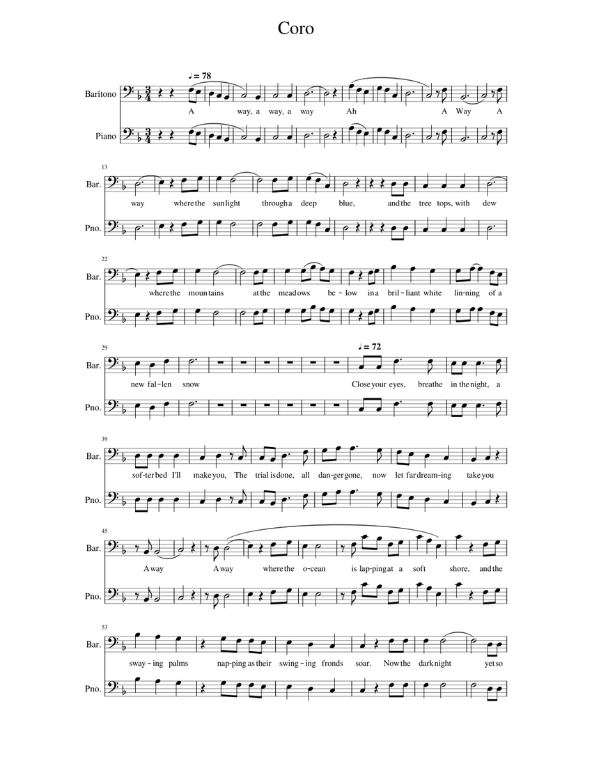 Coro Sheet music for Piano, Baritone (Piano-Voice) | Musescore.com