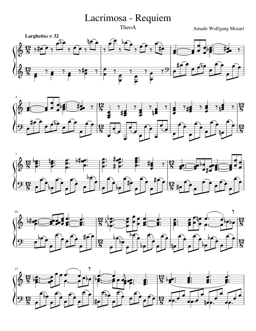 Lacrimosa - Requiem Sheet music for Piano (Solo) | Musescore.com