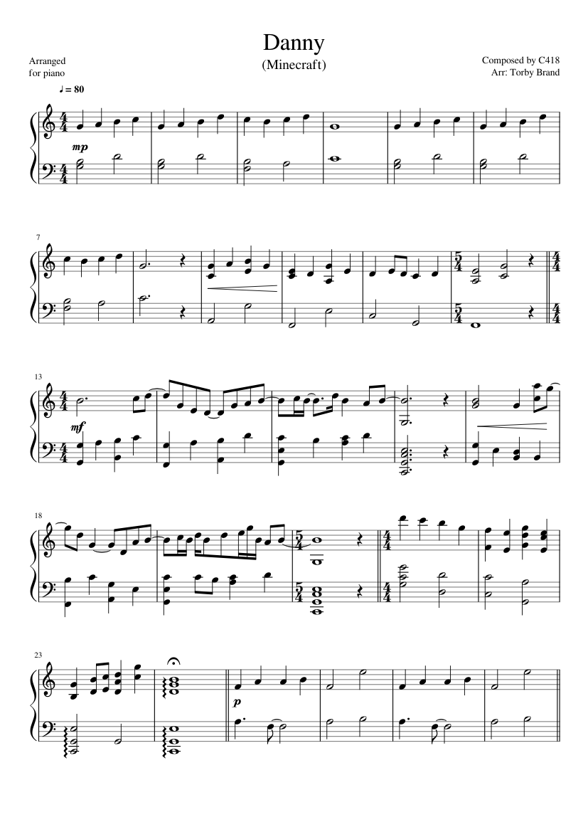 Danny (Minecraft) Sheet Music for Piano (Solo) easy | MuseScore.com