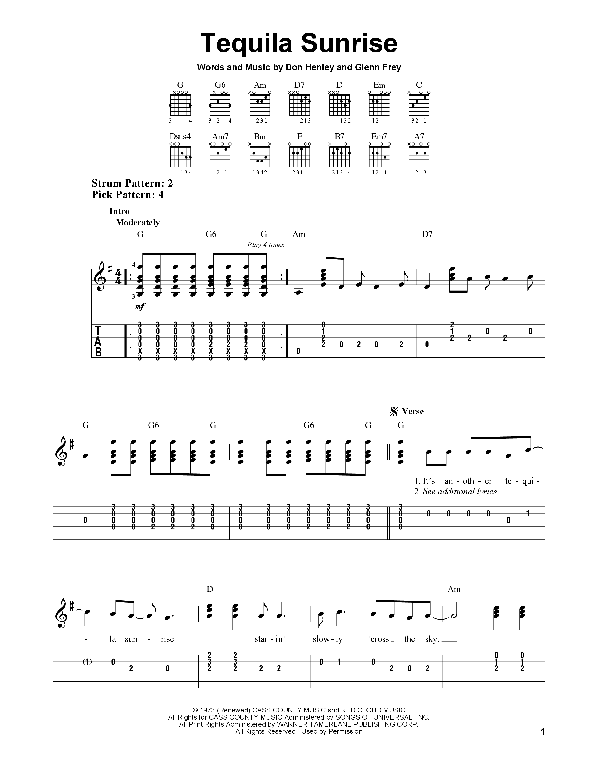 tequila sunrise Sheet music for Guitar by Eagles Official | MuseScore.com