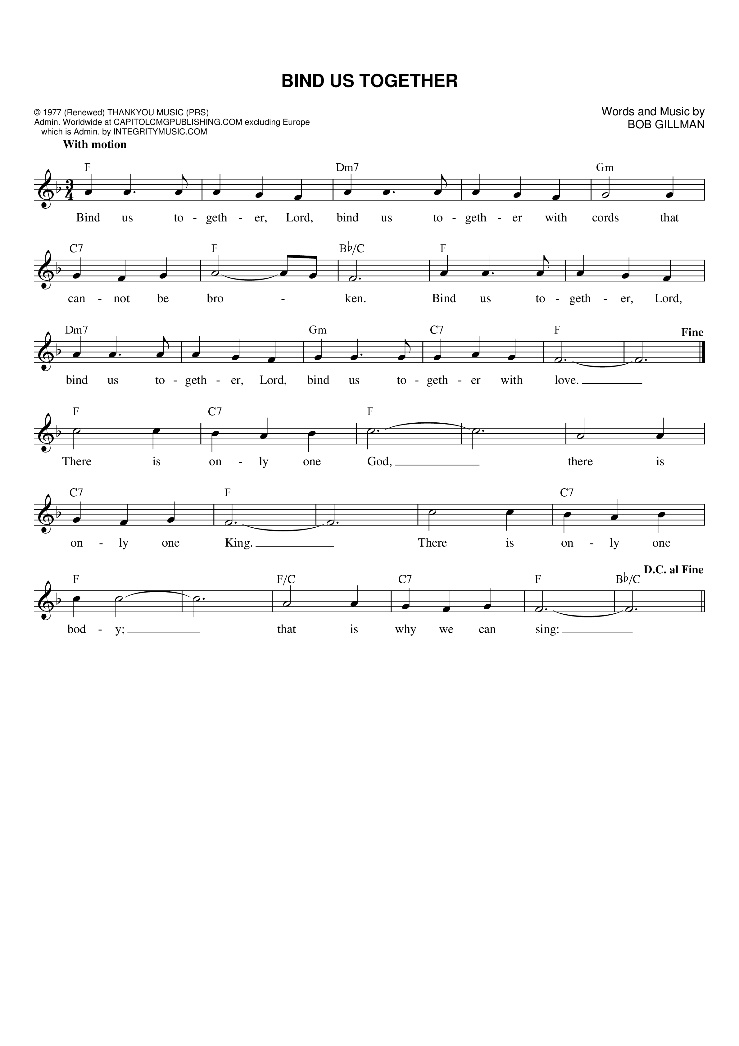 Play Official version of Bind us together Sheet Music by Bob Gillman ...