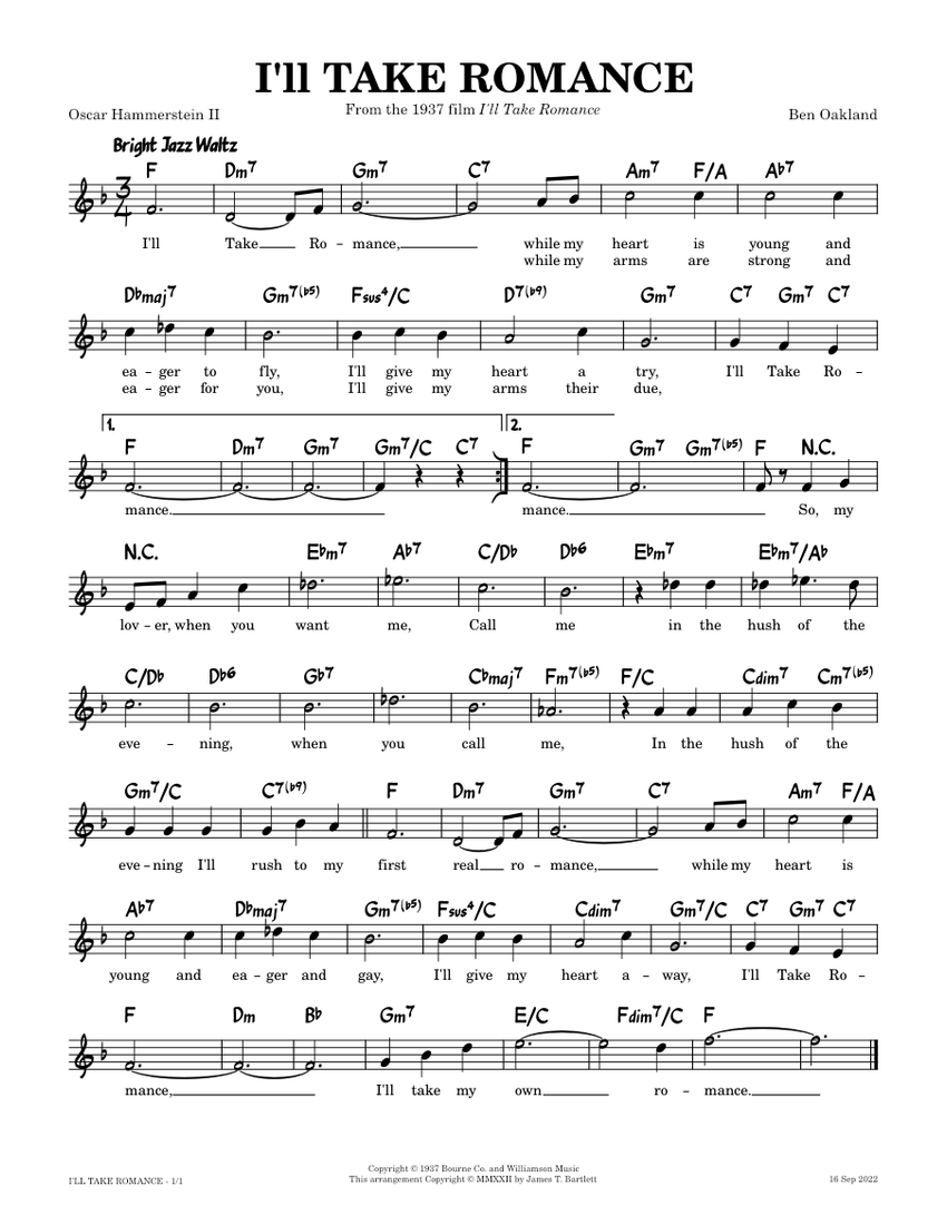 I'll Take Romance [lead sheet] Sheet music for Piano (Solo) Easy ...