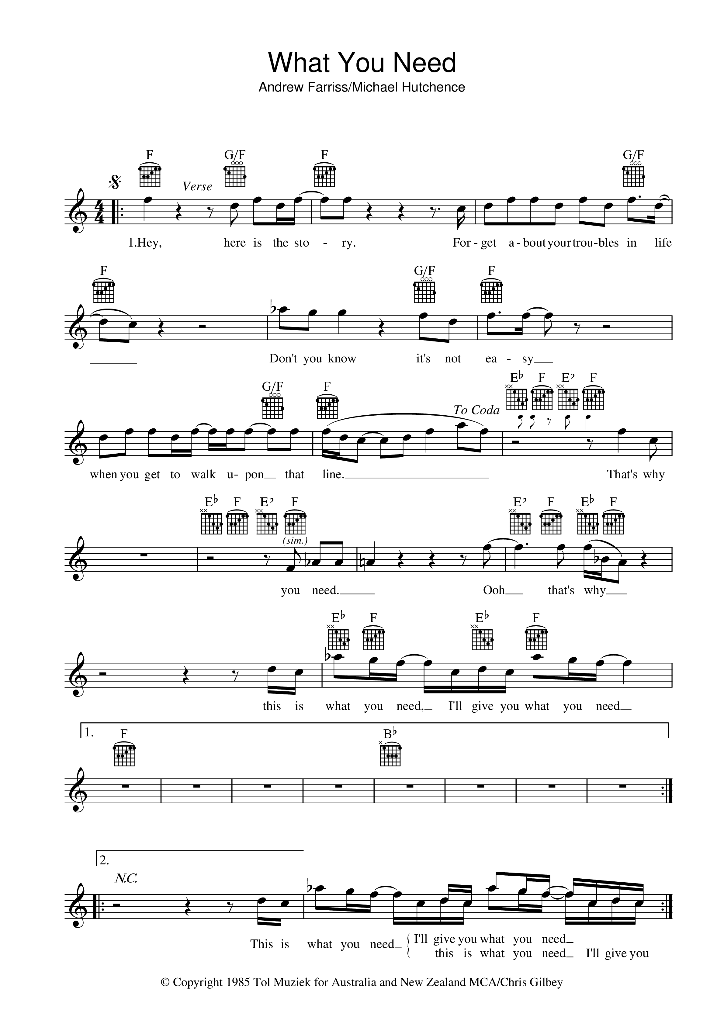 Play Official version of What you need Sheet Music by INXS for Vocals ...