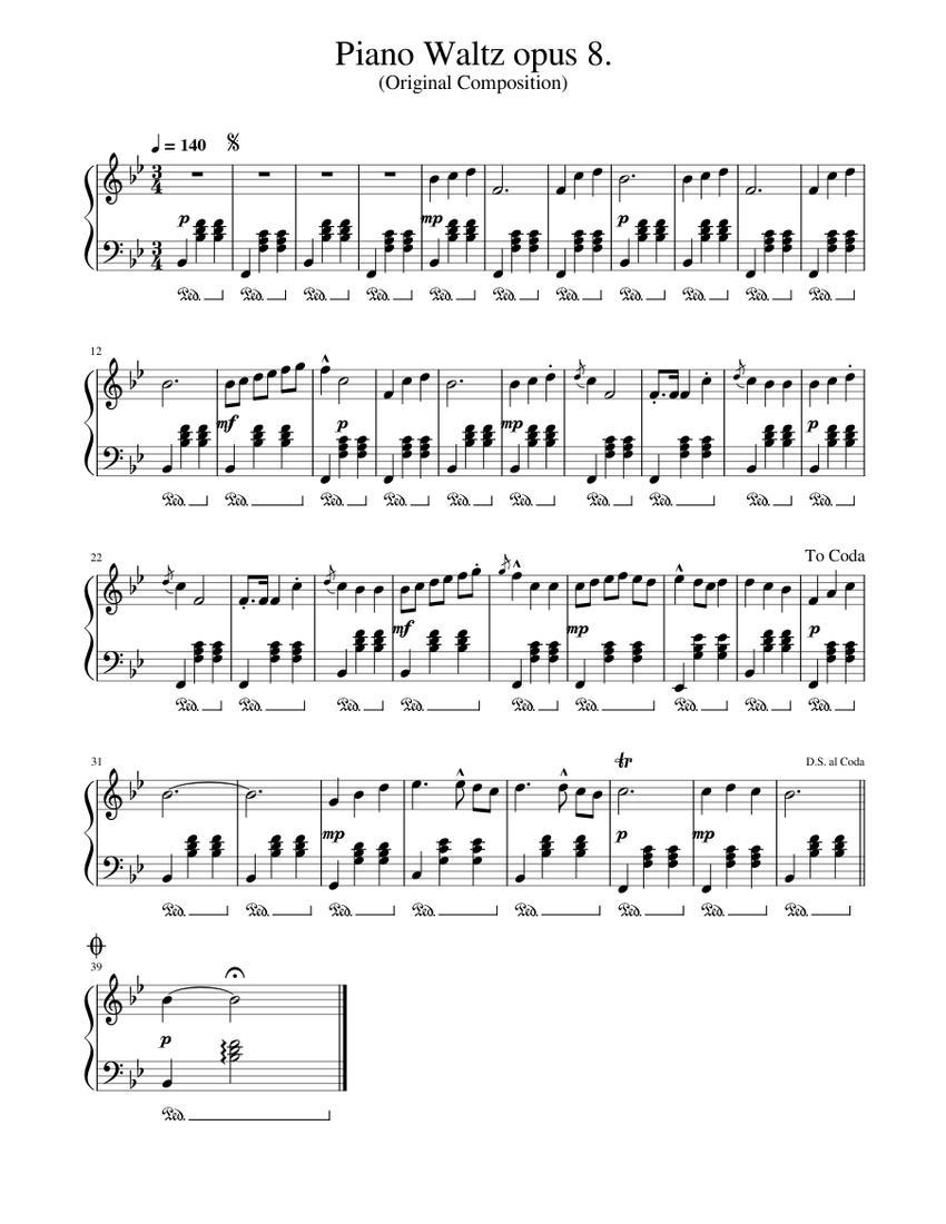 Piano Waltz opus 8. Original Composition Sheet music for Piano (Solo ...
