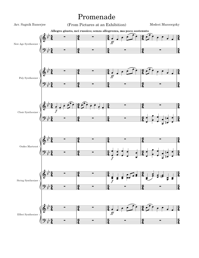 Promenade from Pictures at an Exhibition - Arranged for Synthesizer ...