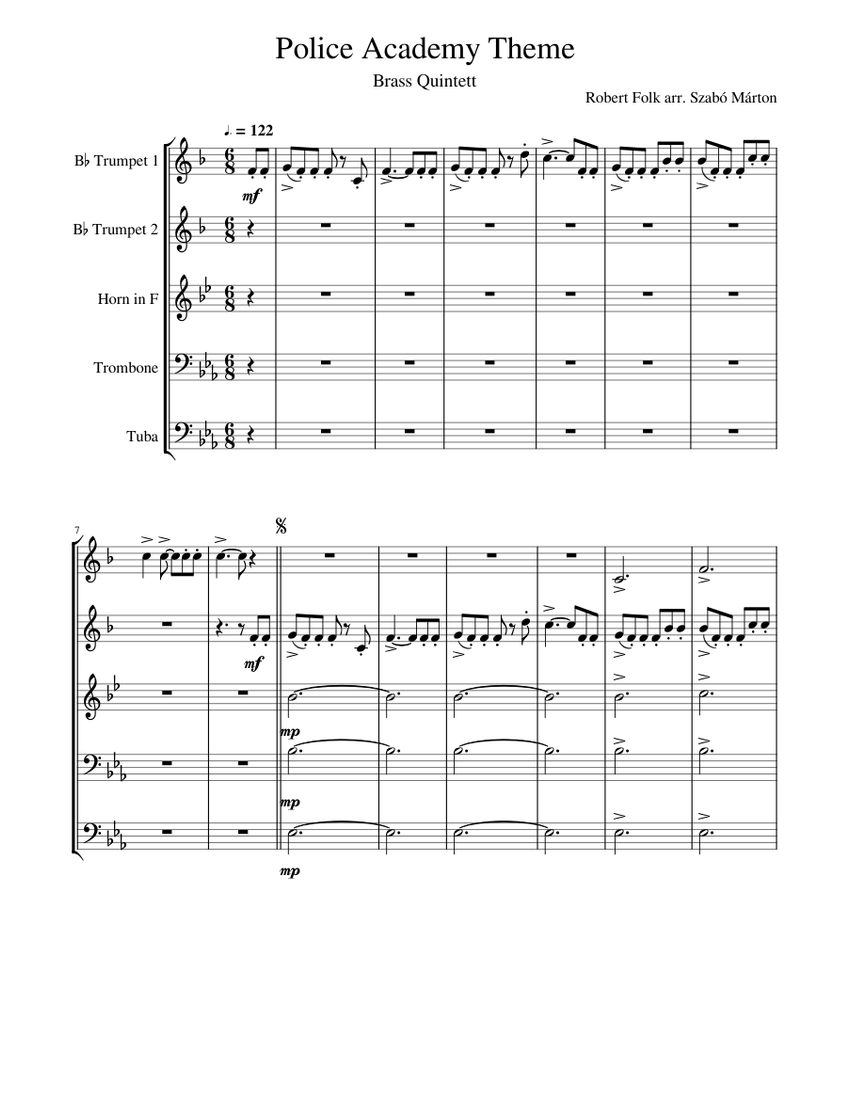 Police Academy Theme Sheet music for Trombone, Tuba, Trumpet in b-flat ...
