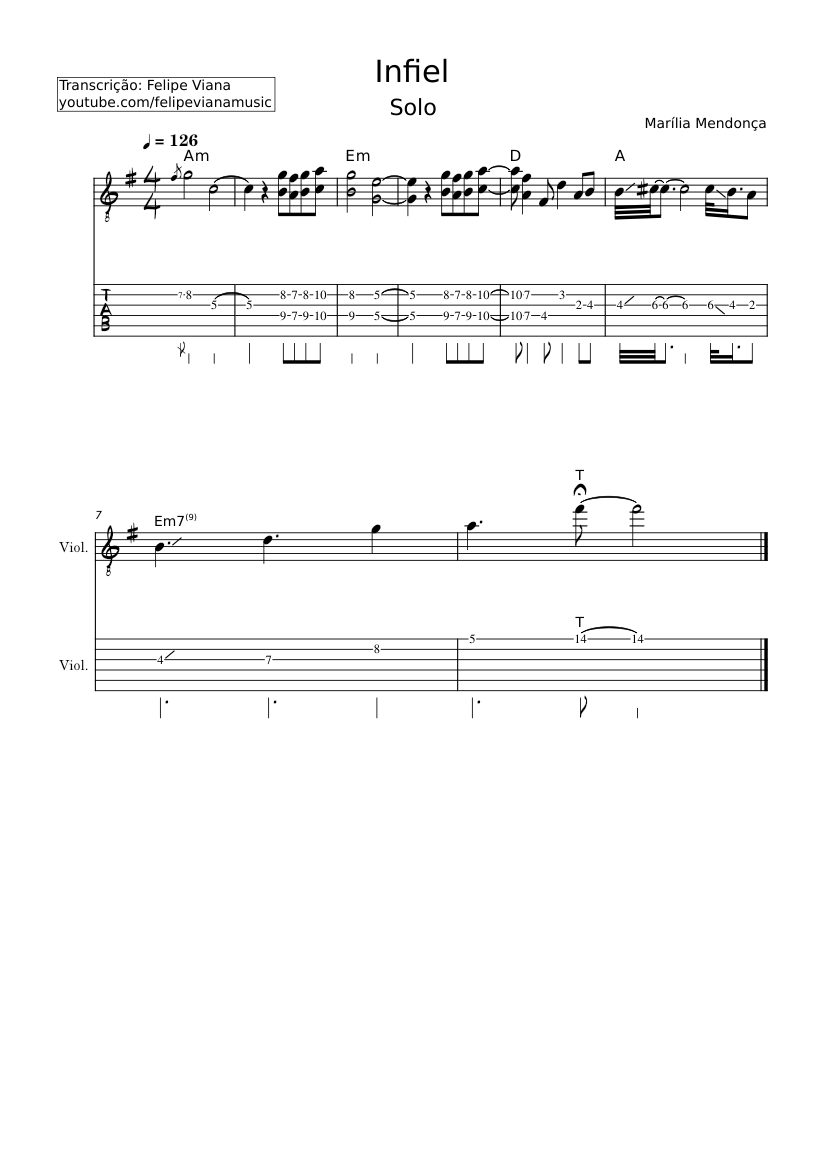 Infiel – Marília Mendonça | Solo | Introdução Sheet music for Guitar ...