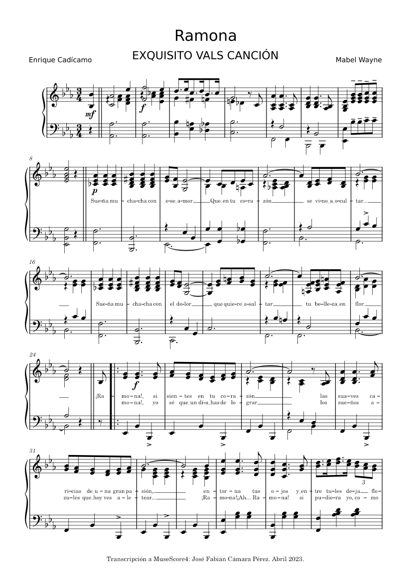 Ramona – Mabel Wayne Sheet Music for Piano (Solo) | MuseScore.com