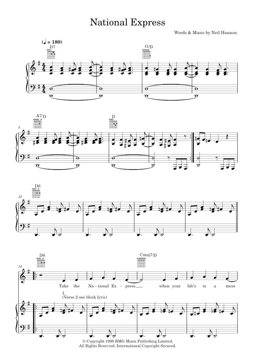 Play Official version of National express sheet music by The Divine ...