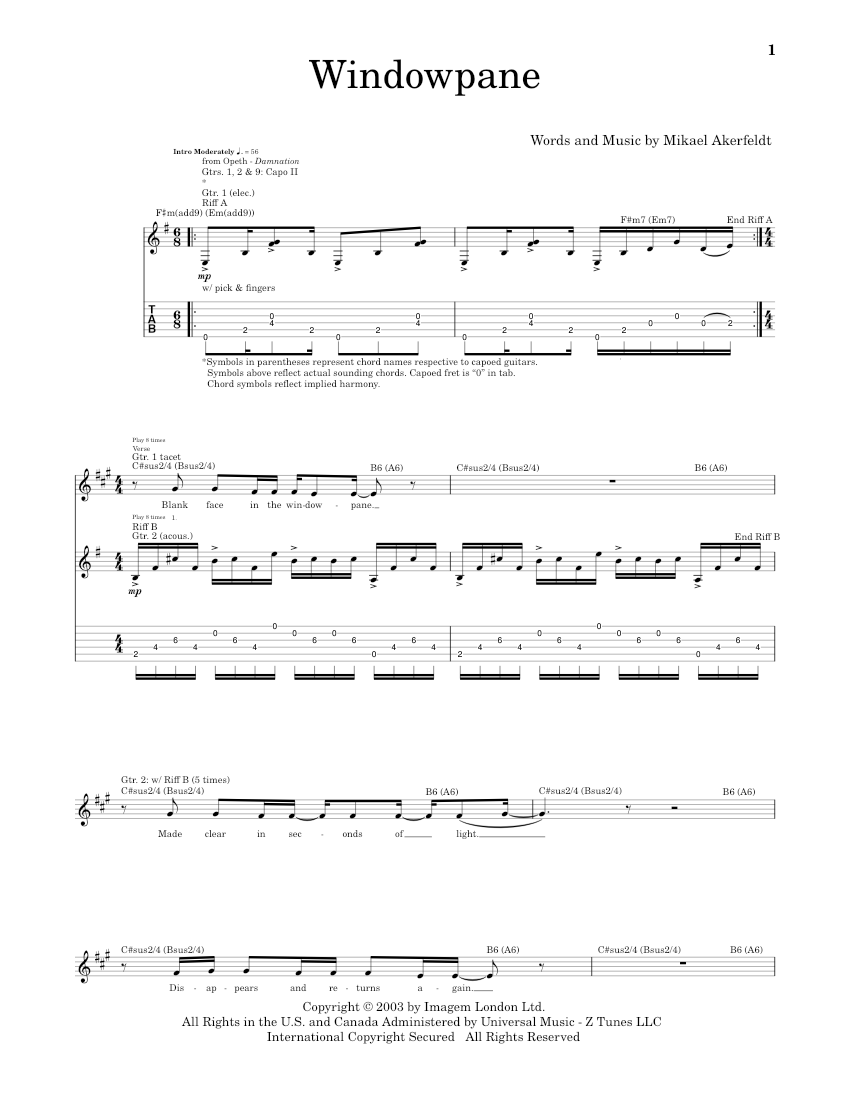 Play Official version of Windowpane Sheet Music by Opeth for Vocals ...