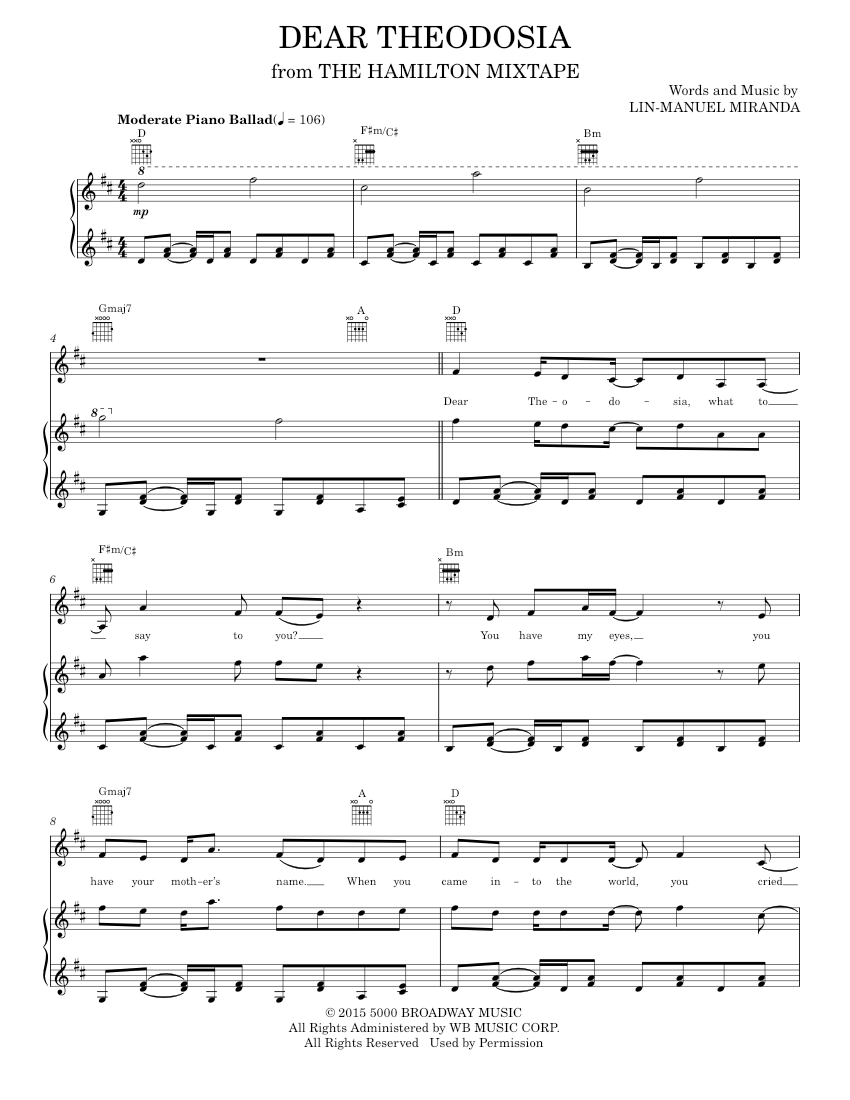 Play Official version of Dear Theodosia sheet music by Regina Spektor ...