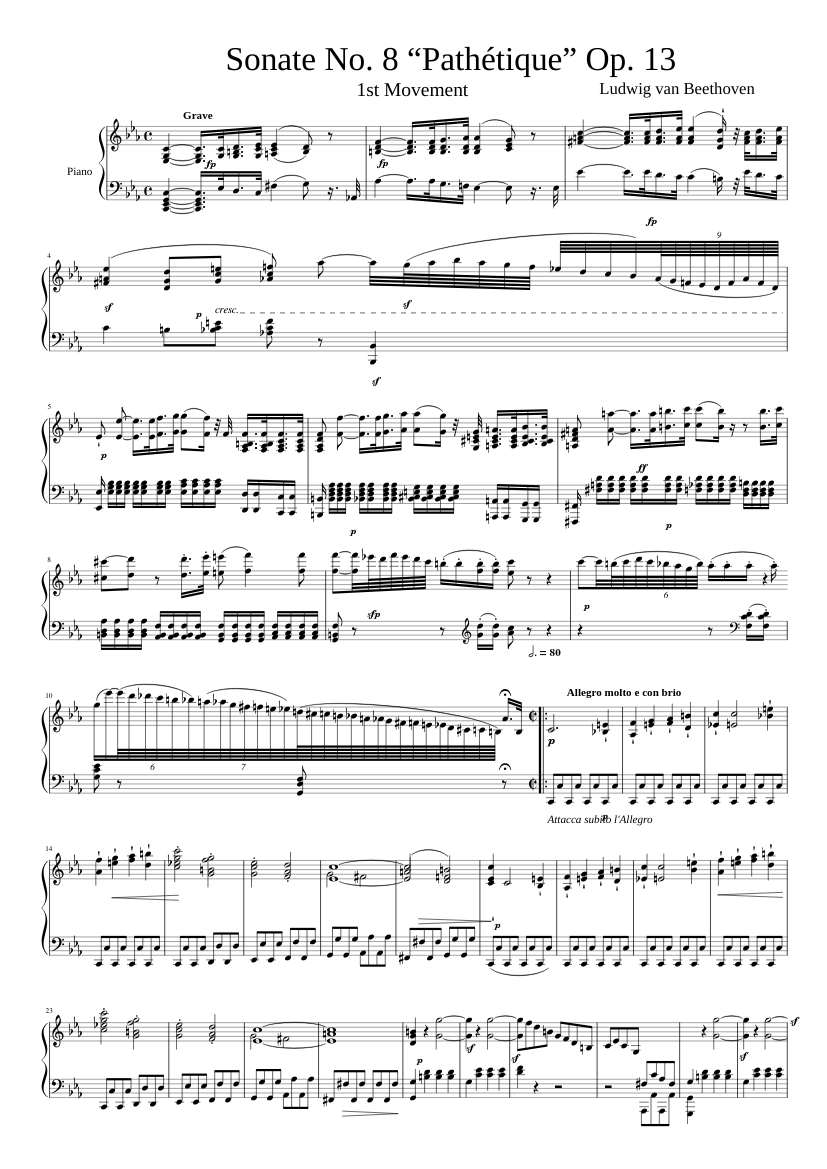 Sonata No.8 in C Minor, Op.13 "Pathetique" – Ludwig van Beethoven 1st Movement Sheet music for ...