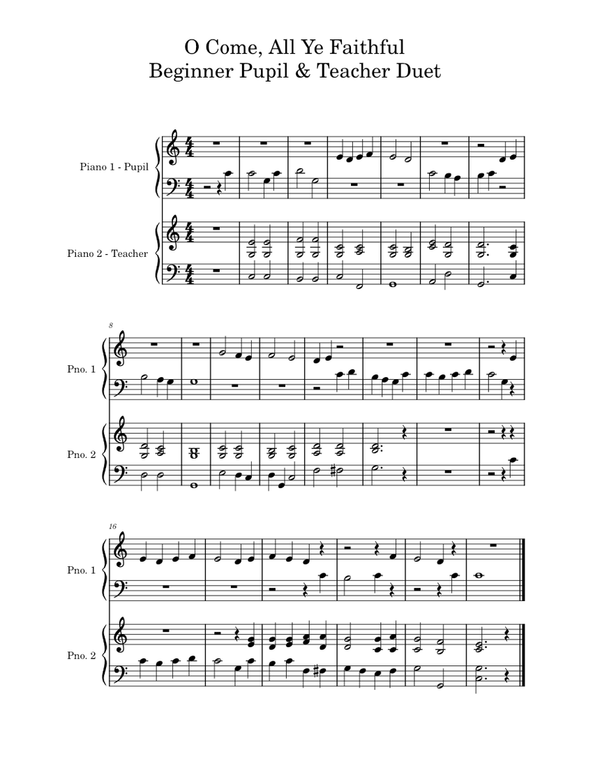 O Come, All Ye Faithful Sheet music for Piano (Piano Duo) | Musescore.com