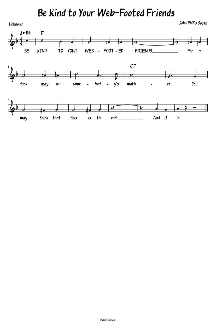 Be Kind to Your Web-Footed Friends (Lead sheet with lyrics ) Sheet ...
