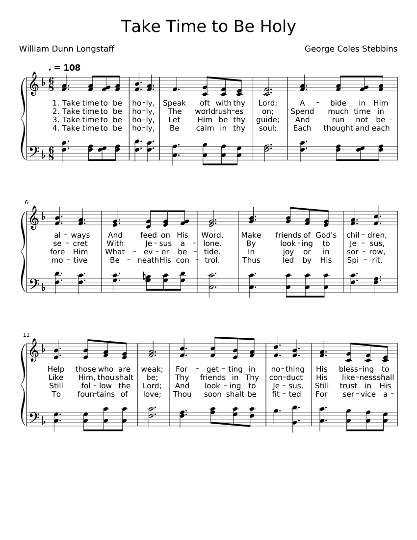 Take Time to Be Holy Sheet music for Piano (Solo) Easy | Musescore.com