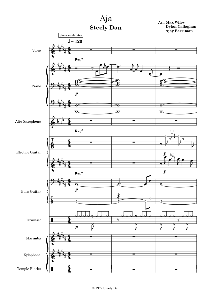 Aja – Steely Dan Sheet Music and Tab with Chords for Piano, Vocals, Saxophone alto, Guitar ...