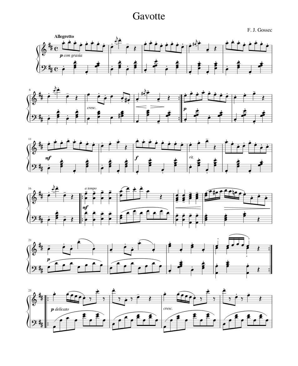 Gavotte - F. J. Gossec Sheet Music for Piano (Solo) | MuseScore.com