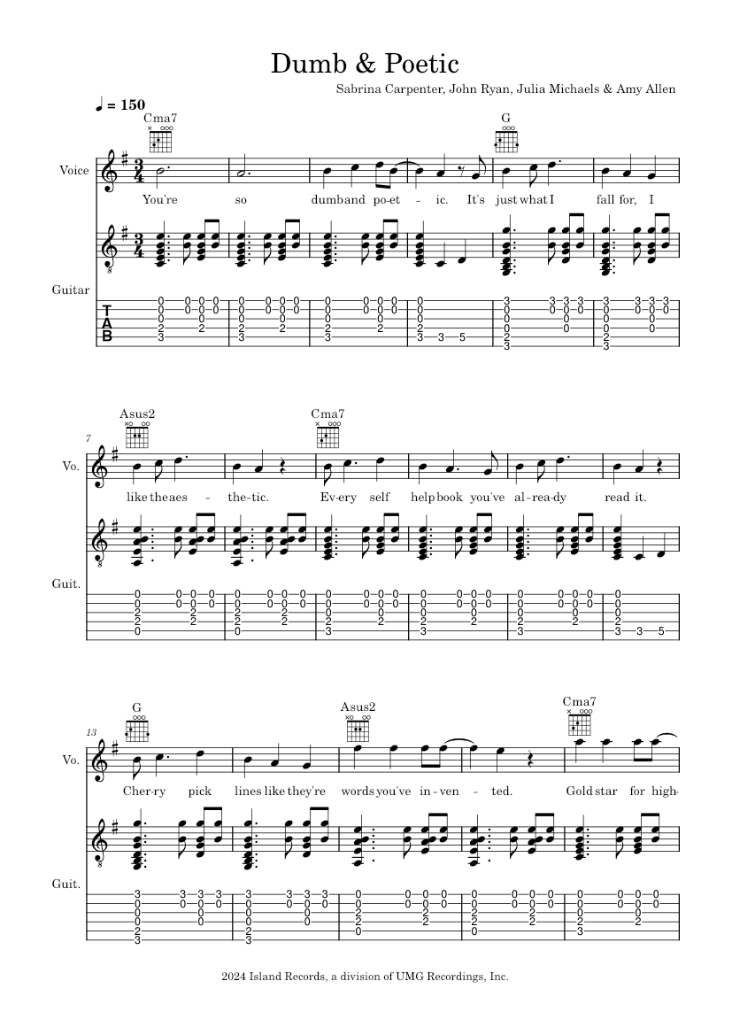 Dumb & Poetic - Sabrina Carpenter Sheet music for Guitar, Voice (other ...