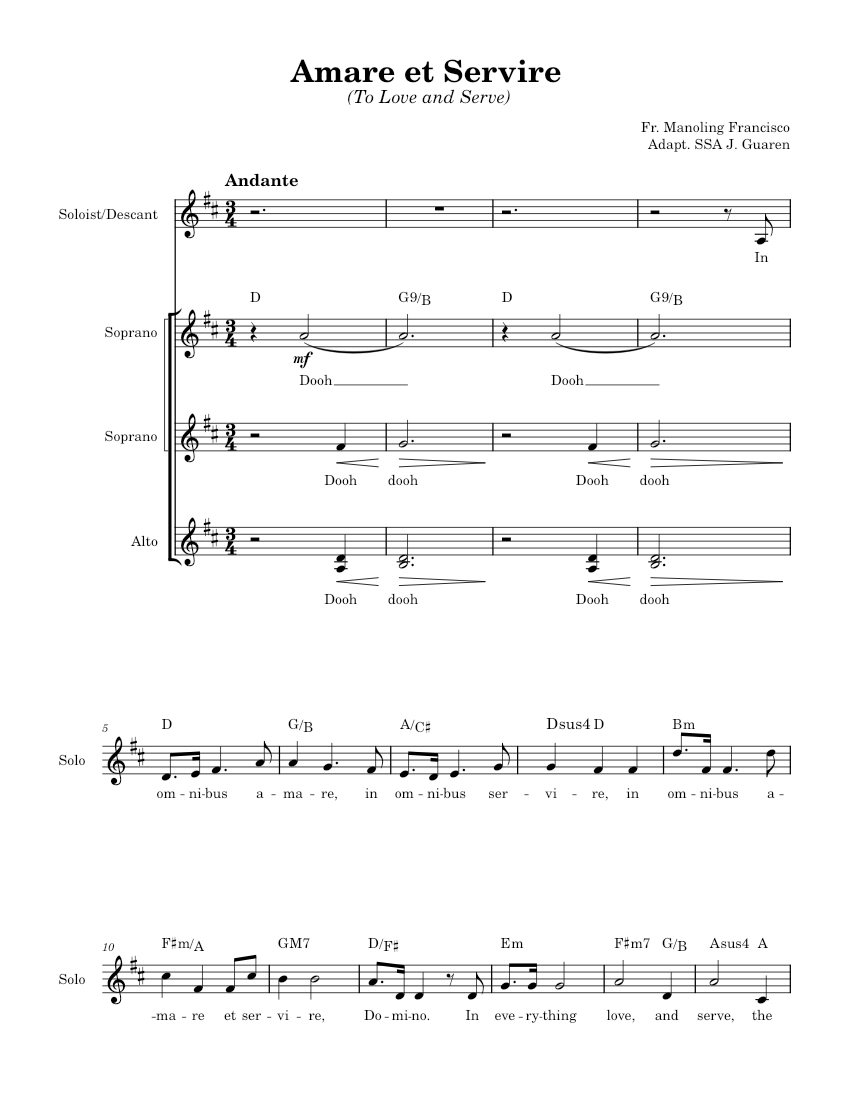 Amare et Servire (SSA) Sheet music for Synthesizer (Women’s Choir ...