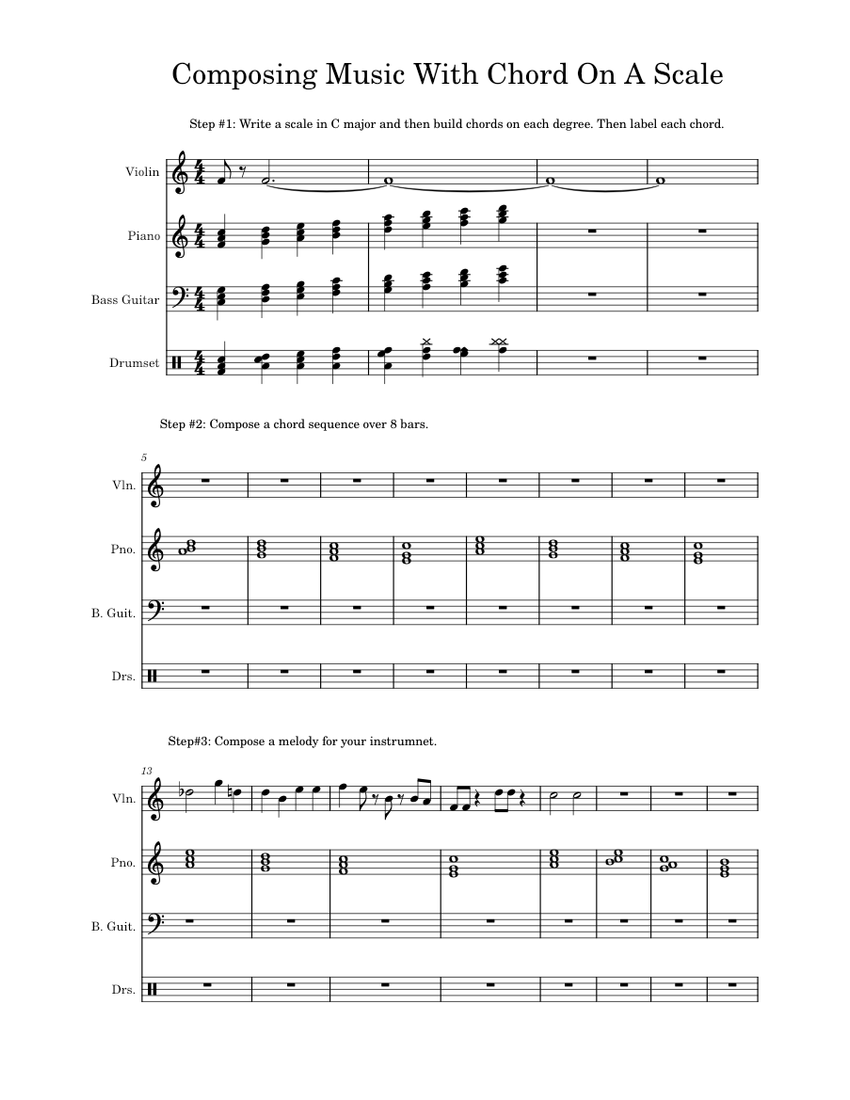 Composing Music With Chord On A Scale Sheet music for Piano, Violin ...